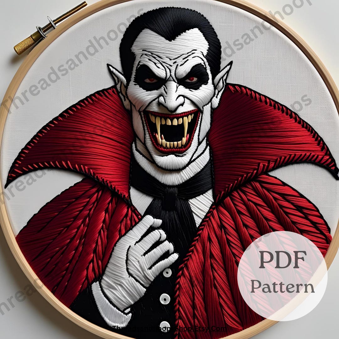 Gothic Vampire Hand Embroidery Pattern | Halloween Dark Fantasy Wall ...