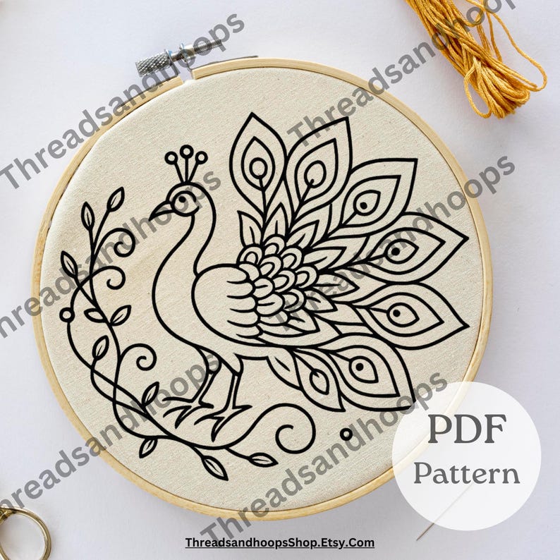 Majestic Peacock Embroidery Pattern | Modern Hand Stitch Art (PDF ...