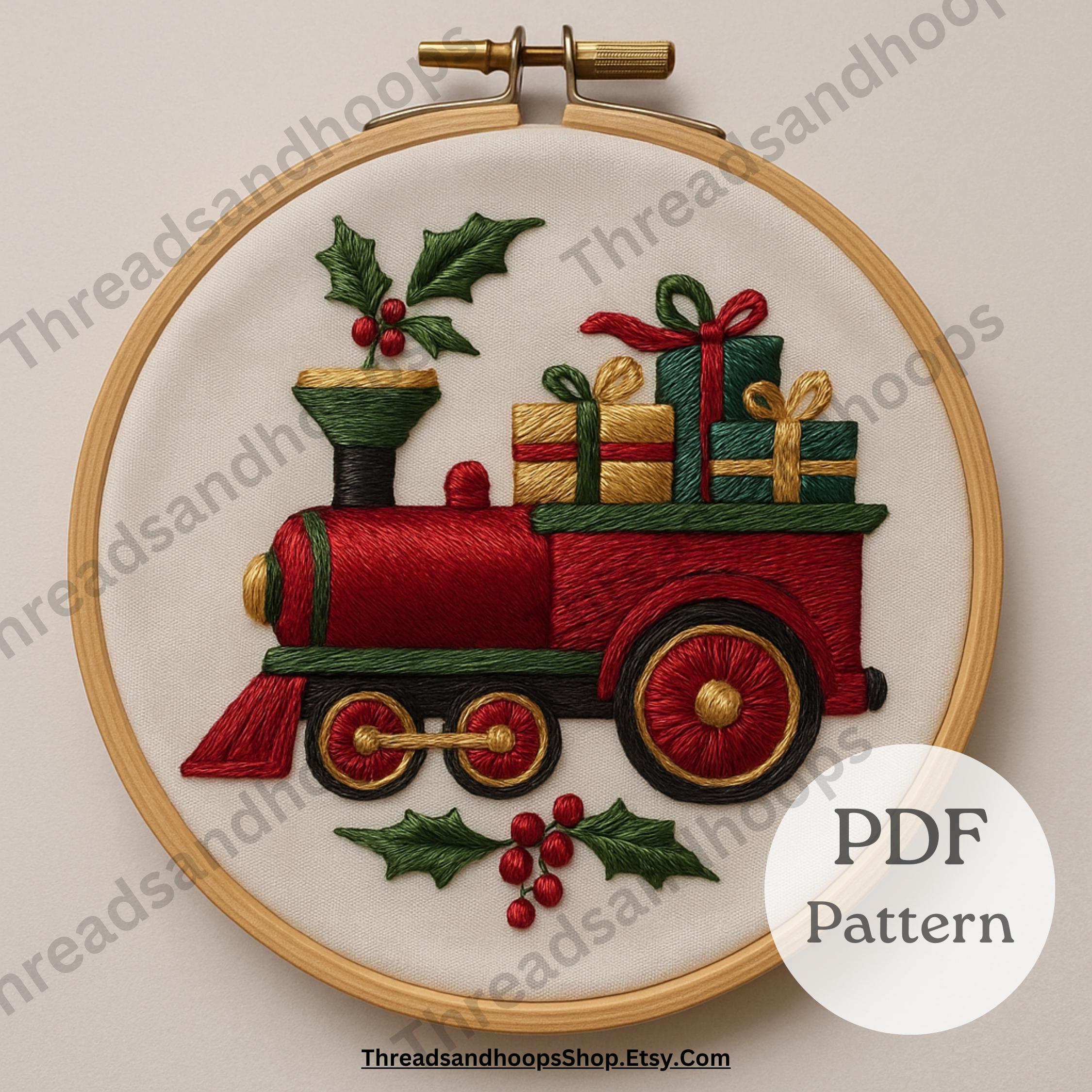 Christmas Train Embroidery Pattern | Holiday Locomotive Hoop Design ...