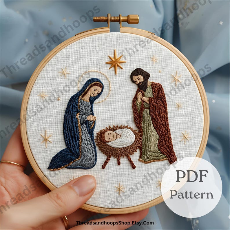 Nativity Scene Hand Embroidery Pattern | Modern Christmas Hoop Art (PDF ...