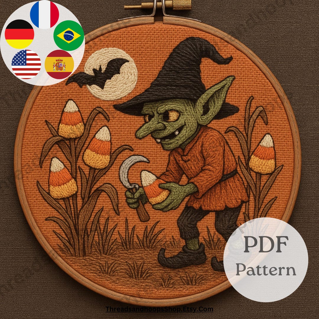 Candy Corn Goblin Embroidery Pattern | Halloween Witch Hoop Art (PDF ...