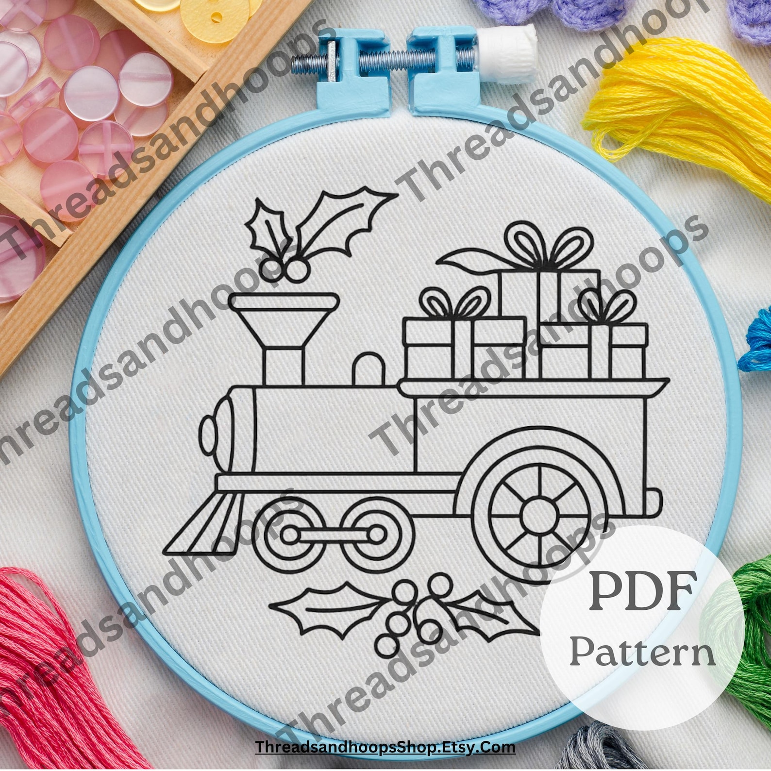 Christmas Train Embroidery Pattern | Holiday Locomotive Hoop Design ...