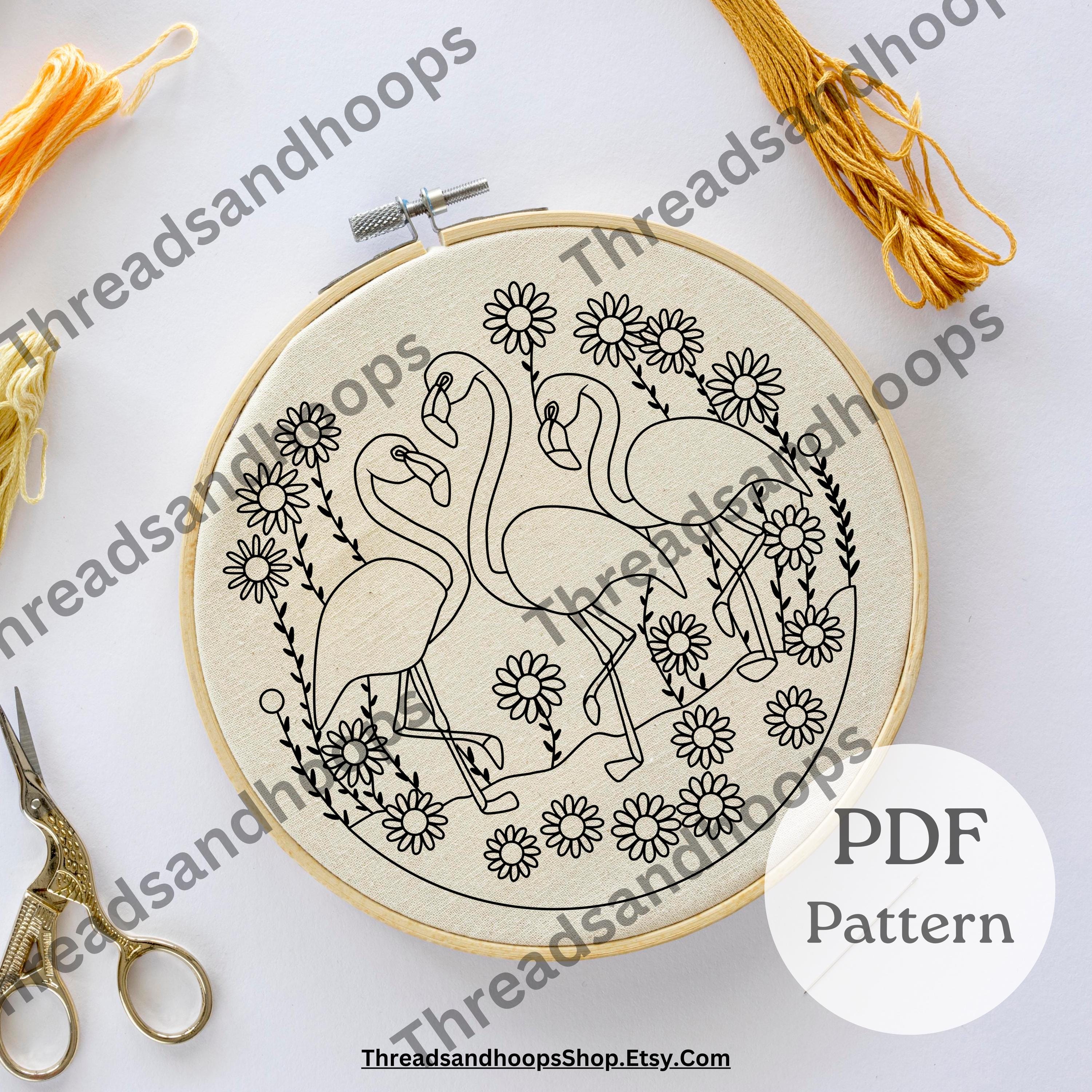 Flamingo Hand Embroidery Pattern, Daisy Garden, Tropical Decor (PDF ...