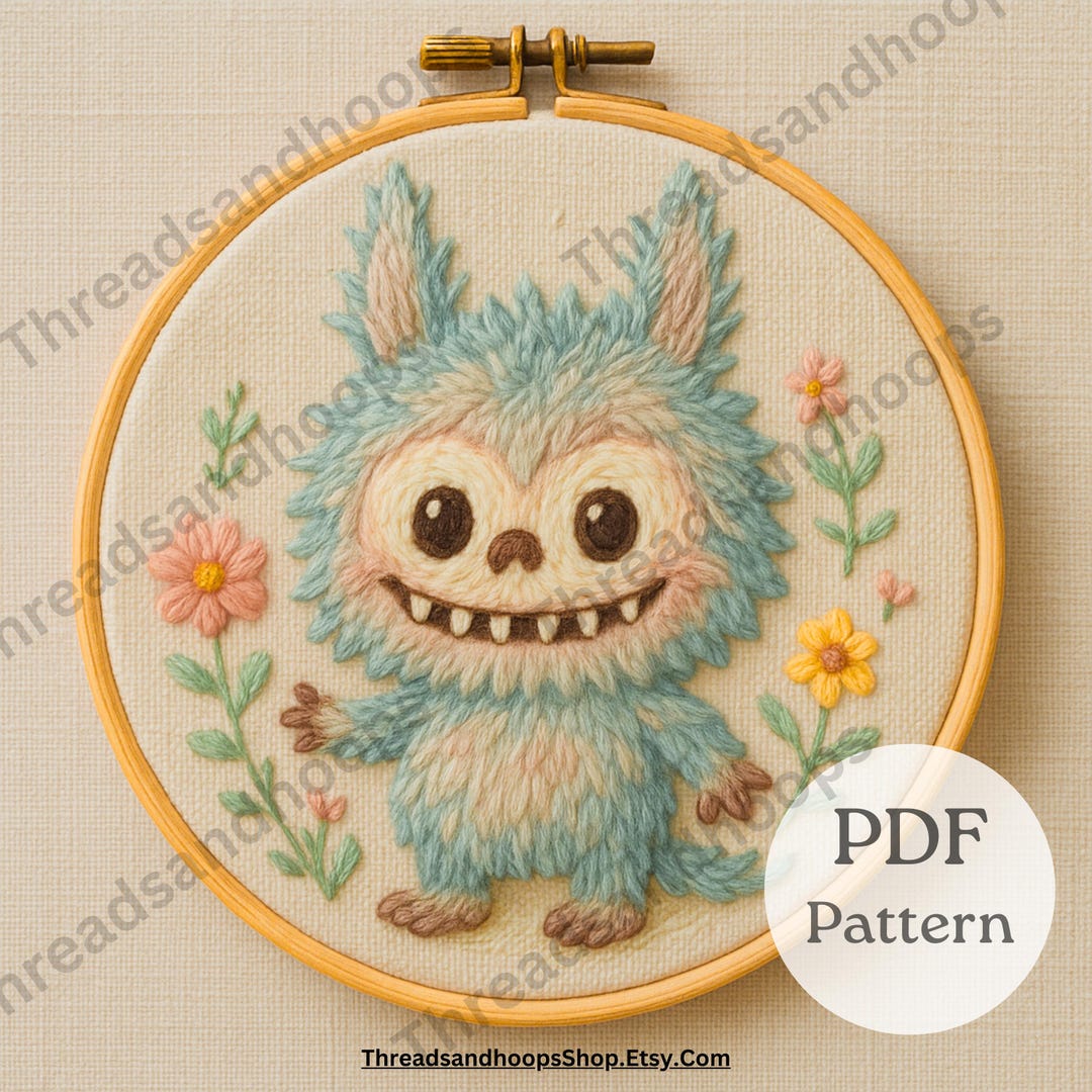 Labubu Hand Embroidery Pattern | Cute Monster Hoop Art | Beginner ...