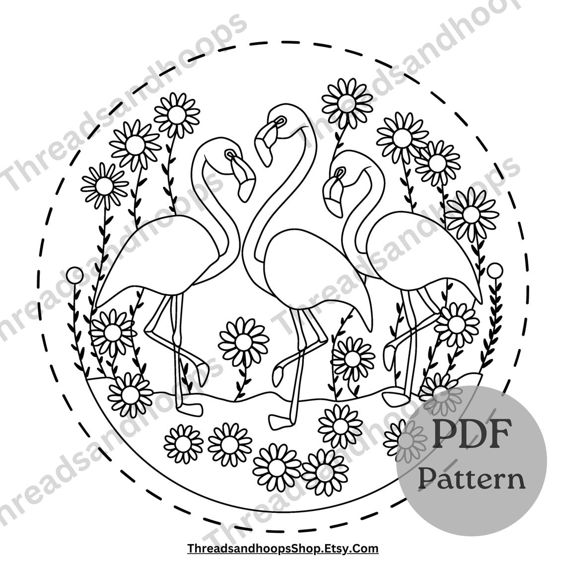 Flamingo Hand Embroidery Pattern, Daisy Garden, Tropical Decor (PDF ...