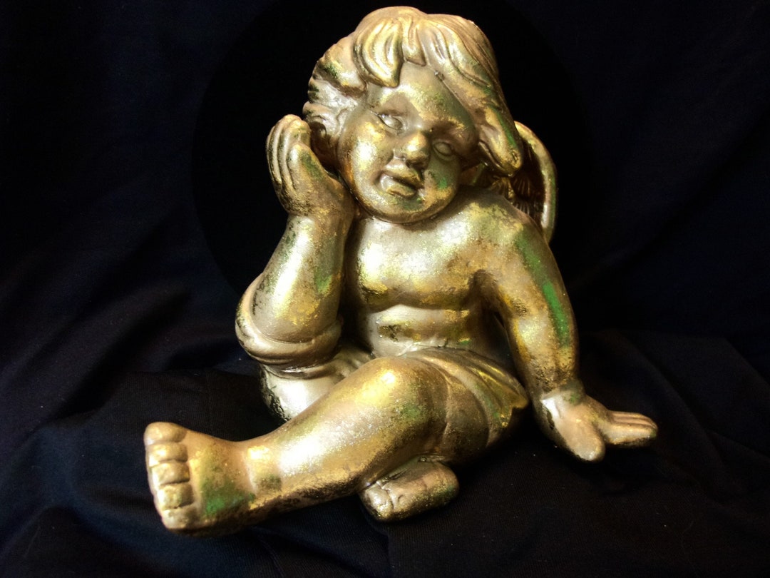 Bloom-rite Angel Garden Figure, Golden Cupid Shelf Sitter, New ...