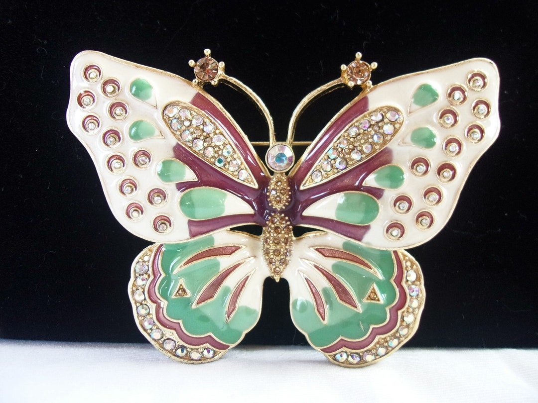 Kenneth J Lane KJL for Avon Butterfly Jade Green & Rhinestone Brooch ...
