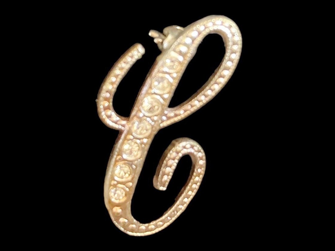 Script Letter C Initial Monogram Rhinestone Silver Brooch Pin - Etsy