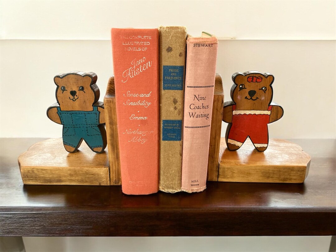 Rustic Wood Bear Bookends, Hand-carved Book Shelf Decor, Children's ...