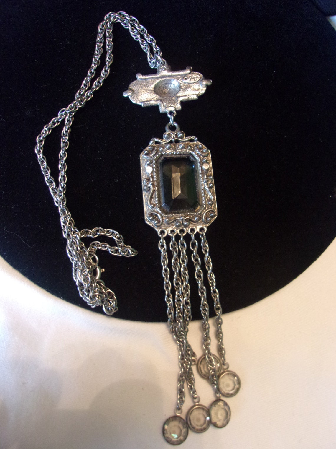 Goldette NY Vintage Gray Glass Bezel Set Gothic Pendant - Etsy