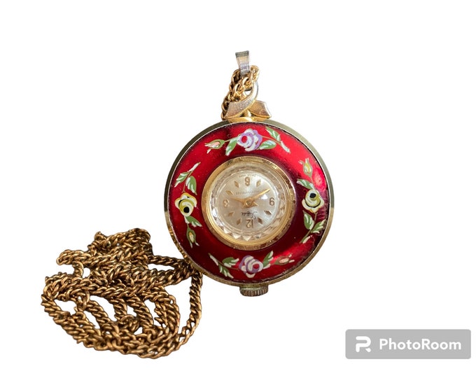 Sheffield Red Rose Watch, Wind up Watch Pendant, 1950s Era Watch ...