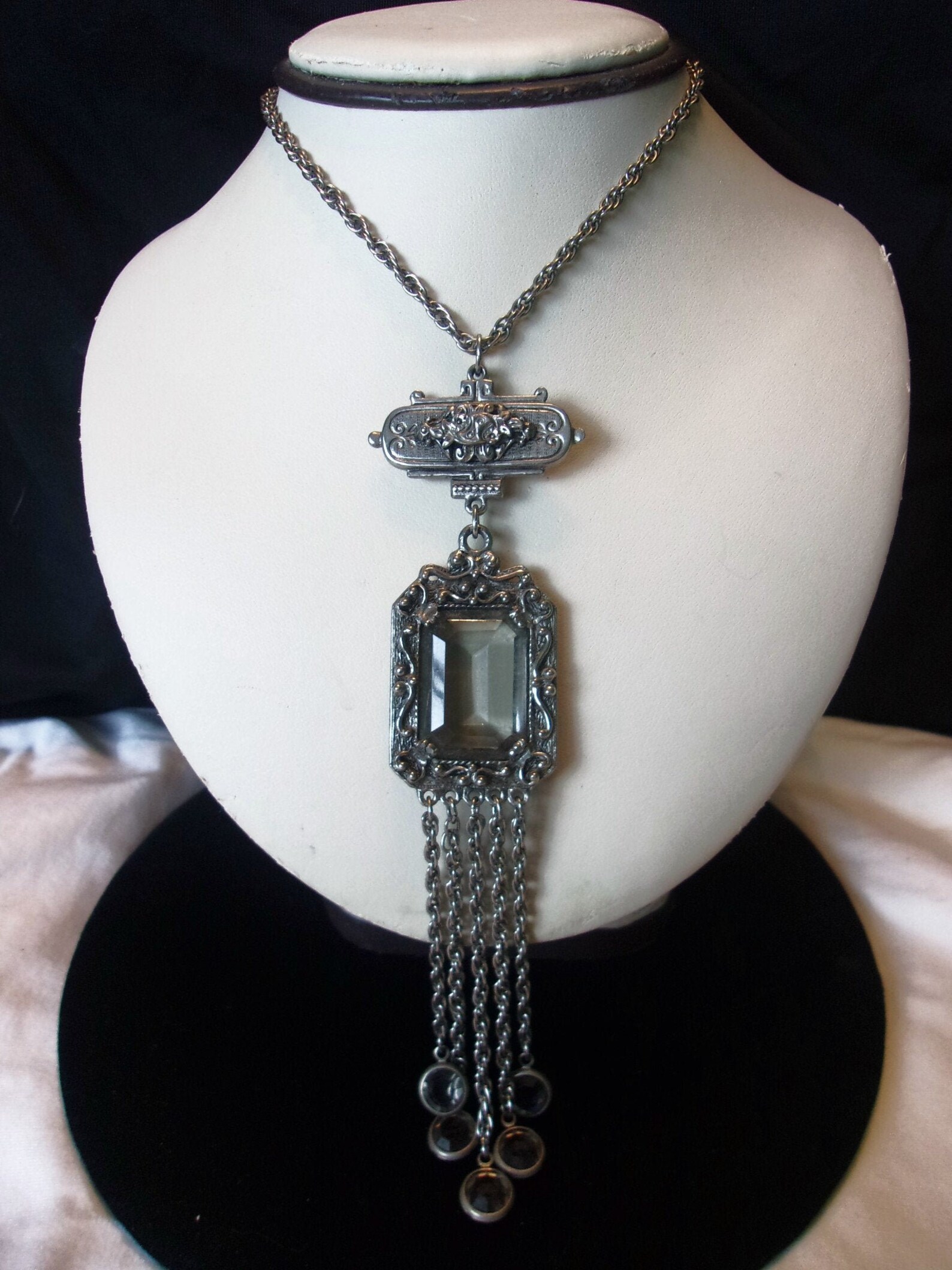 Goldette NY Vintage Gray Glass Bezel Set Gothic Pendant - Etsy