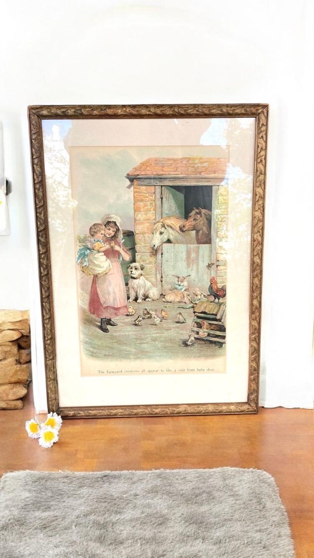 Framed Farm Animal Print, Story Book Wall Art, Wood Frame Wall Hang ...