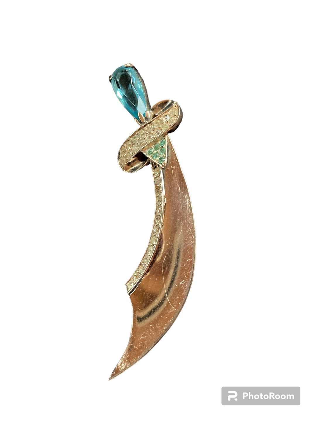 Art Deco Sword Brooch, Vintage Rhinestone Scimitar Brooch, Sterling ...