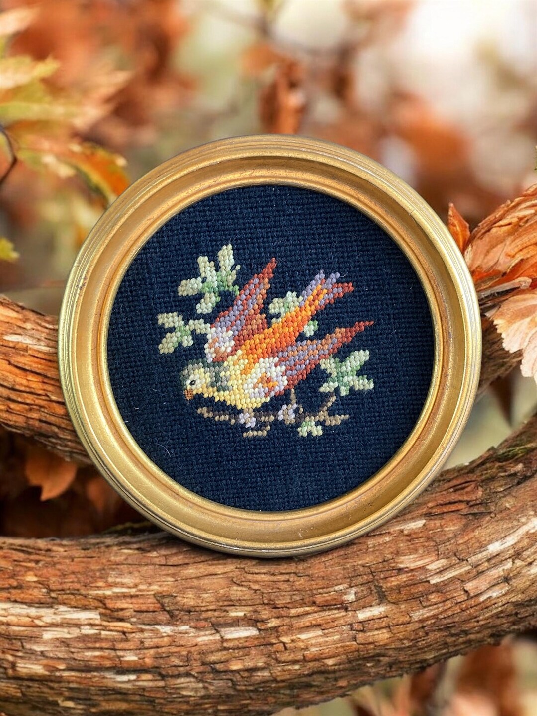 Framed Bird Wall Art, Petit Point Stitch Art, Bird Needlepoint Wall Art ...