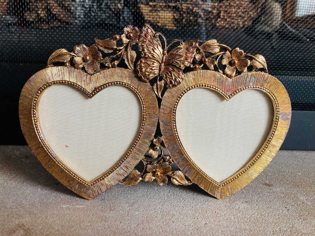 Matson Butterfly Flower Frame, Gold Ormolu Heart Stand, Tabletop ...