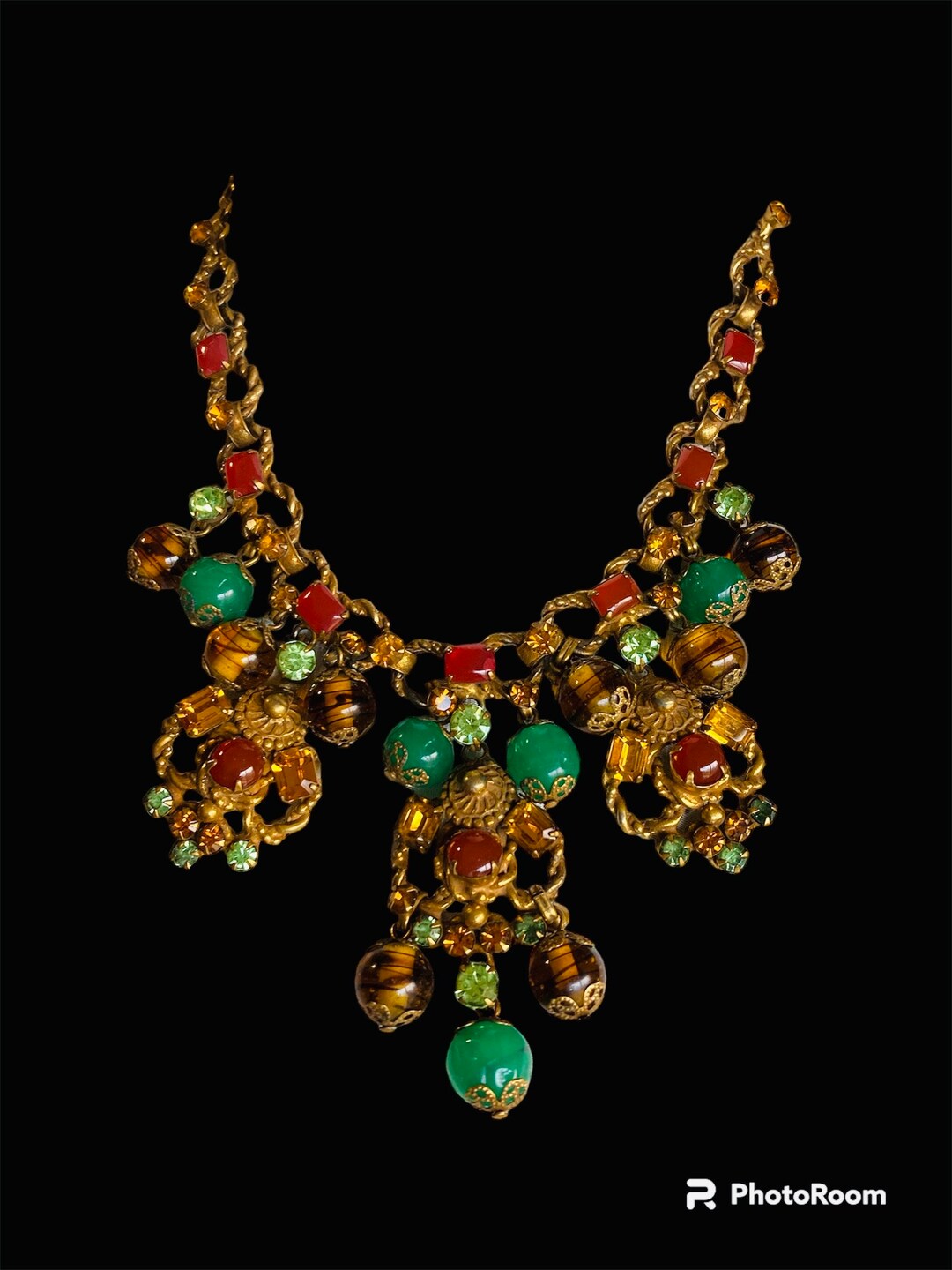 Miriam Haskell Signed Necklace, Vintage Couture Pendant Necklace, Glass ...