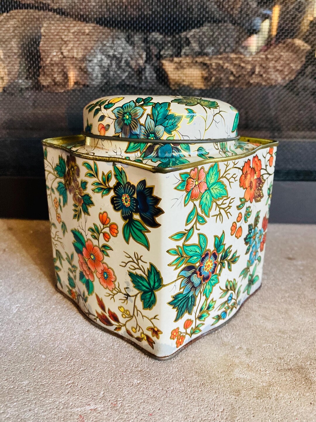 Daher Flower Tea Tin, Decorative Flower Biscuit Tin, Retro Square Tin ...