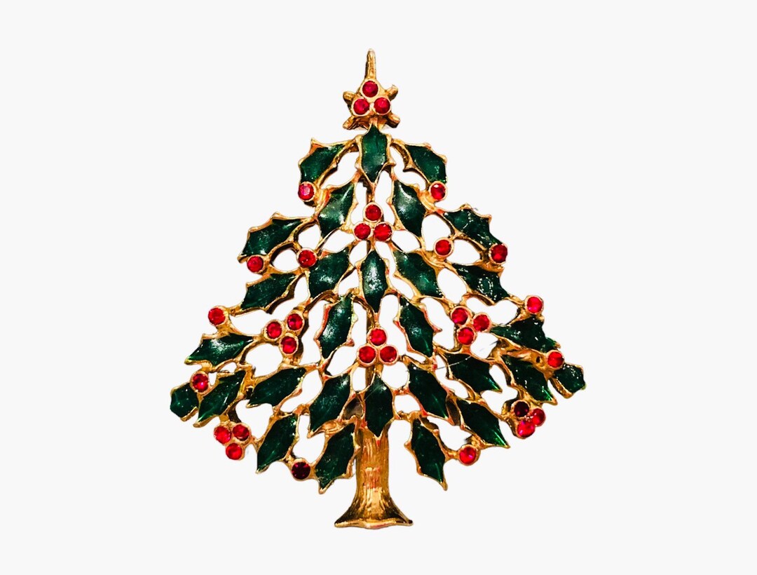 Vintage Red & Green Rhinestone Christmas Tree Brooch Pin - Etsy