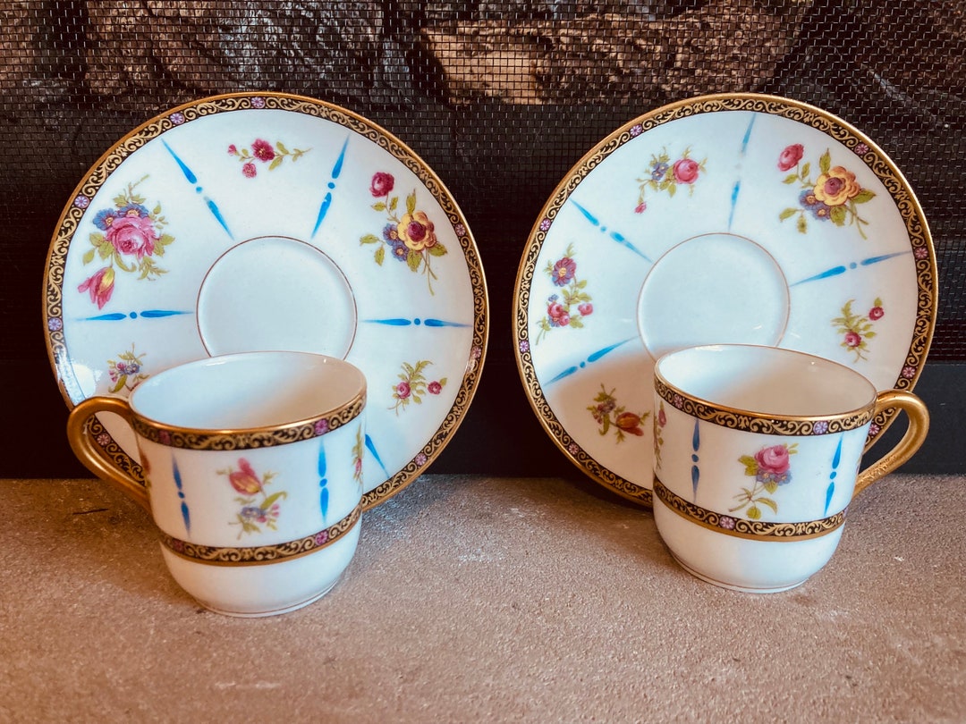 Limoges Tea Cup Set, Ovington Bros T & V, Set for 2, Farmhouse Deco ...