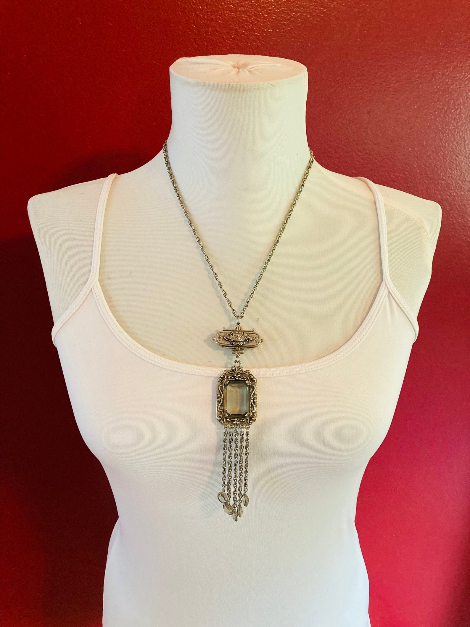 Goldette NY Vintage Gray Glass Bezel Set Gothic Pendant - Etsy