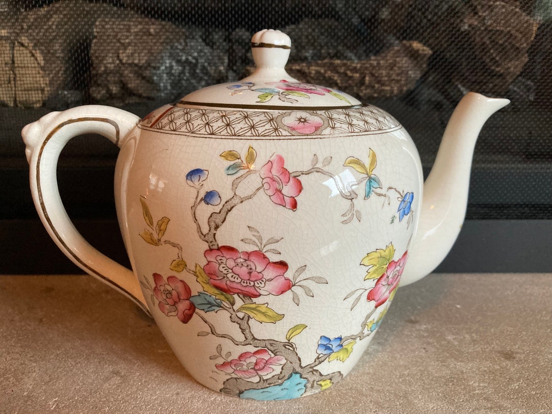 John Maddock & Sons Antique Indian Tree Flower Tea Pot Kitschy - Etsy