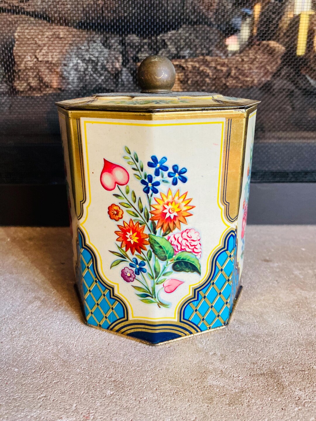 Octagonal Biscuit Tea Tin, Made in West Germany, Spring Flower Motif ...