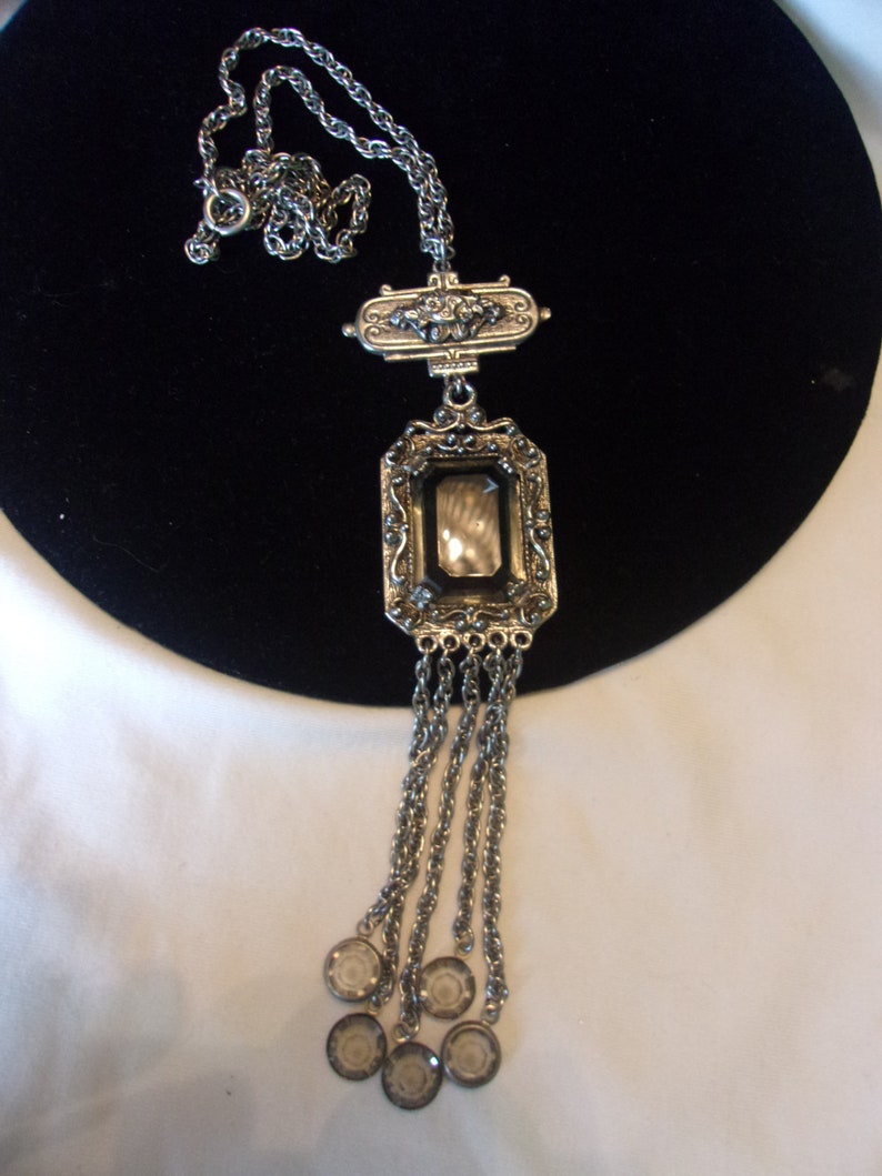 Goldette NY Vintage Gray Glass Bezel Set Gothic Pendant - Etsy