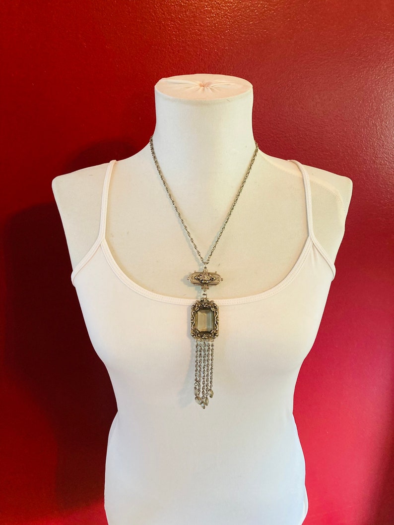 Goldette NY Vintage Gray Glass Bezel Set Gothic Pendant - Etsy