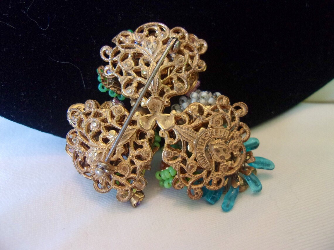 Miriam Haskell Flower Brooch Rhinestone Glass Bead Gold Plate Etsy