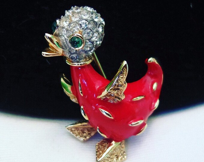 Crown Trifari Duckling Duck Figural Red Enamel Pave Rhinestone Brooch ...