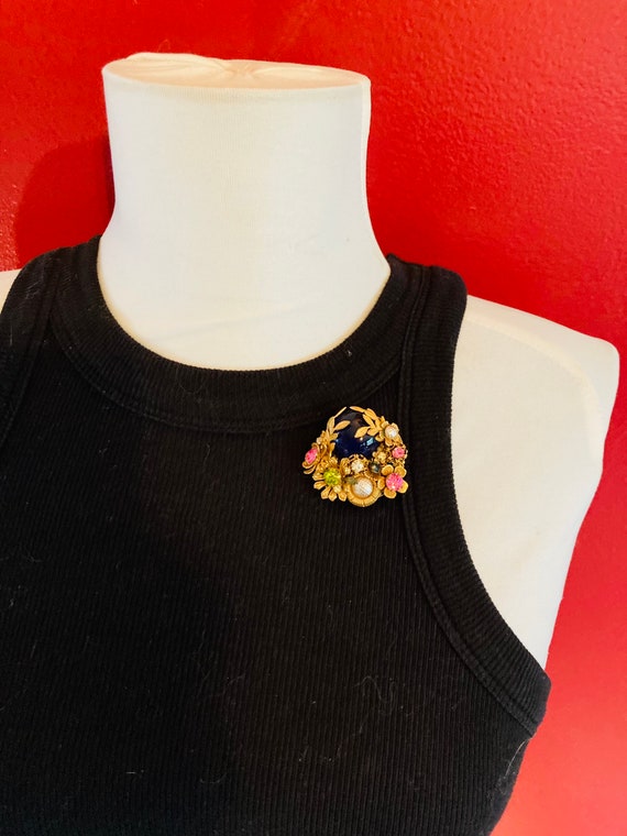 Miriam Haskell Flower Brooch Blue Glass And Rhinestone… Gem