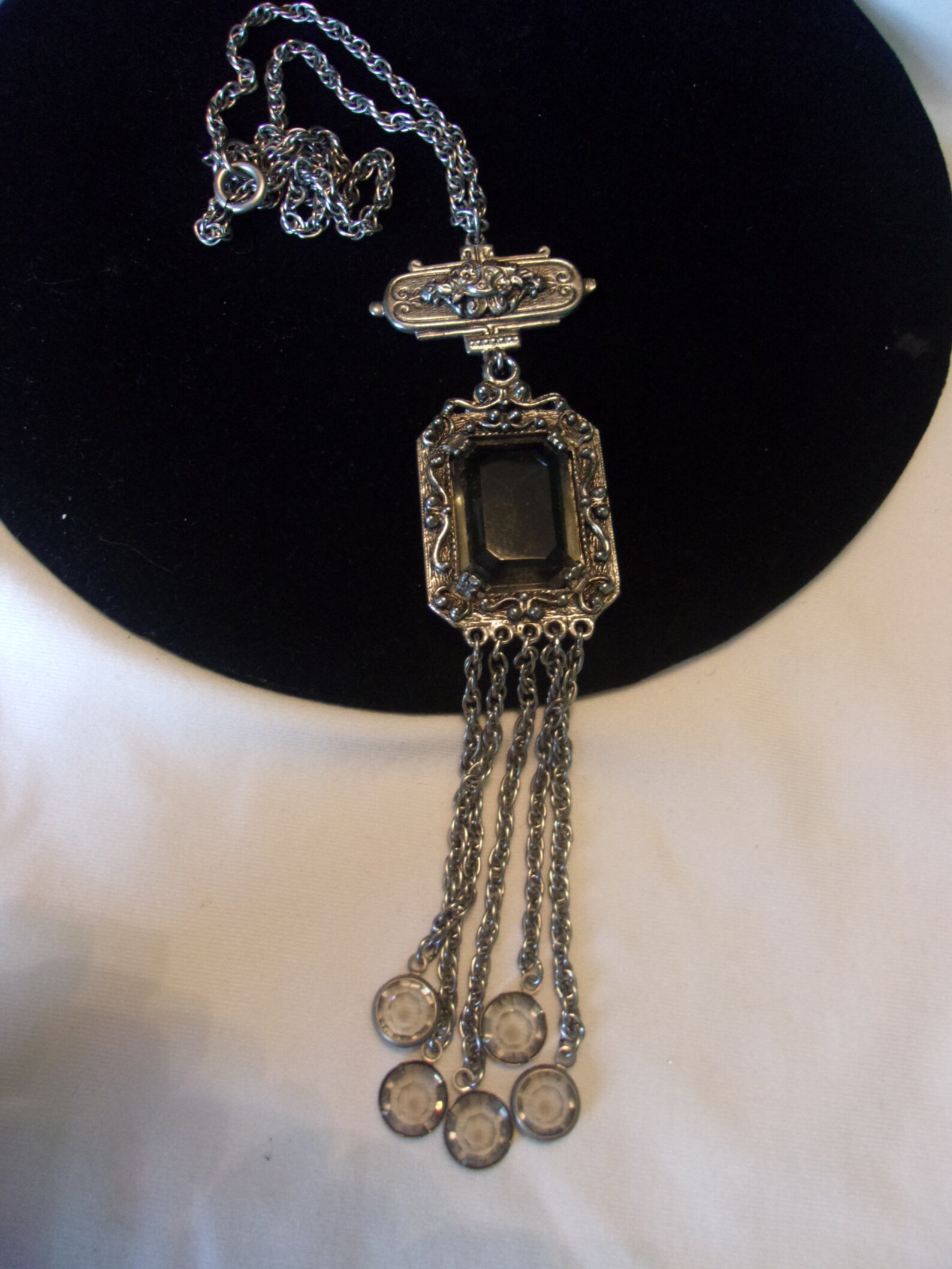 Goldette NY Vintage Gray Glass Bezel Set Gothic Pendant - Etsy