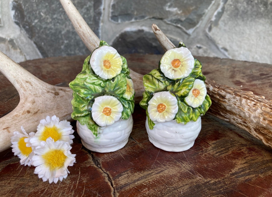 Salt Pepper Flower Shakers, Lefton Rustic Daisy Flower, Retro Diner ...
