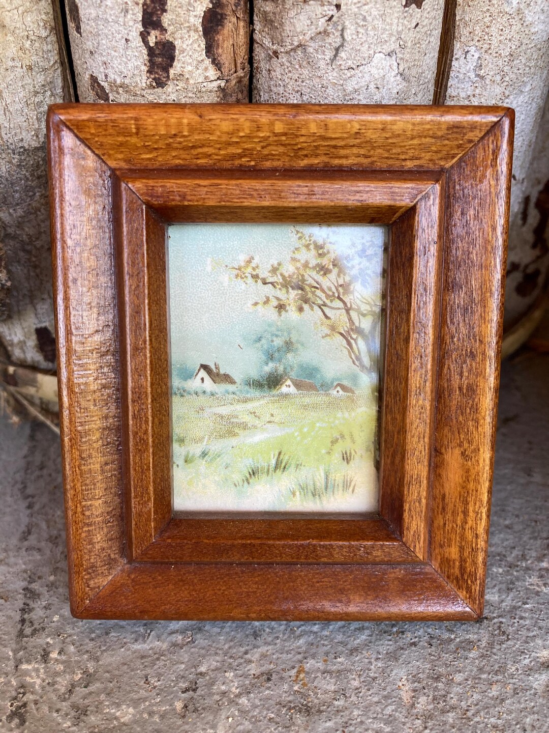 Vintage Antiqued Wood Frame, Wall Decor Mini Frame, Brown Wood Round ...