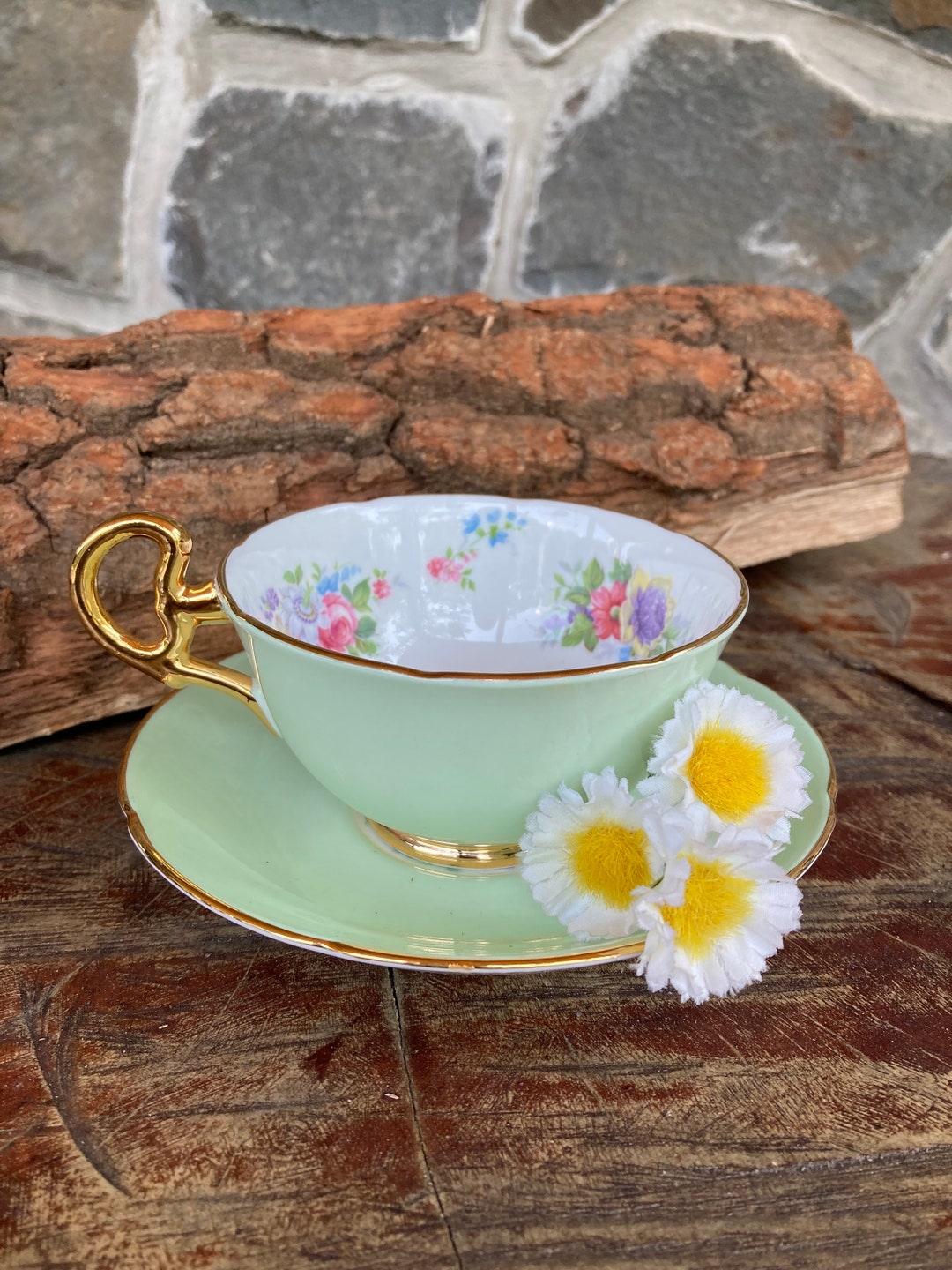 Royal Grafton Green Teacup, Spring Flower Tea Set, Romantic English Tea ...