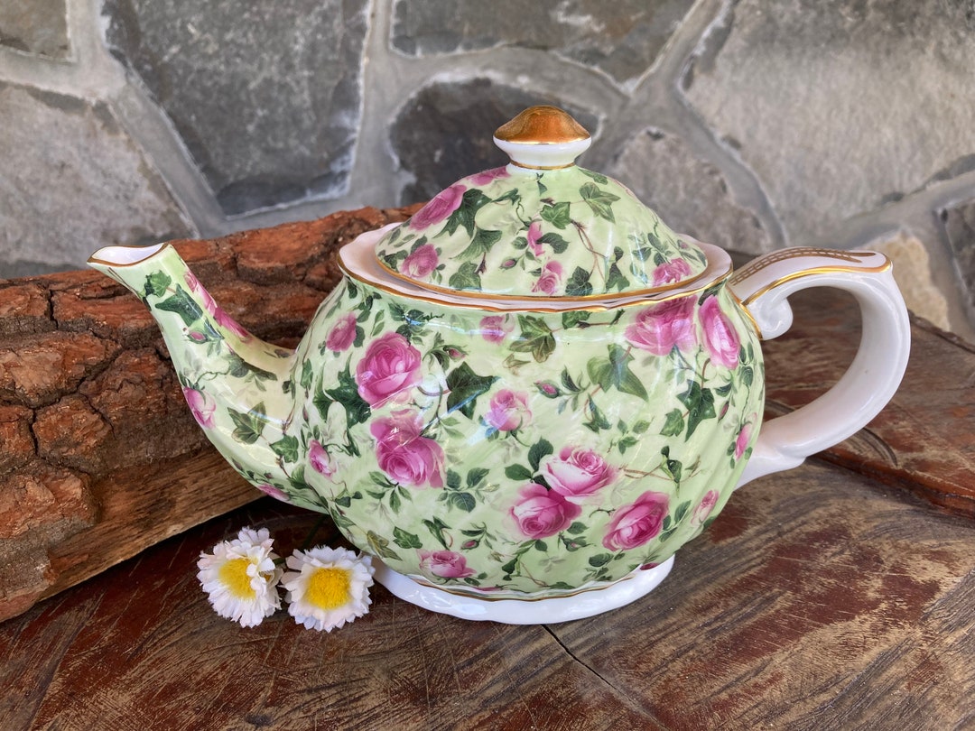 Crown Victorian Chintz Teapot, Staffordshire England Green Teapot ...