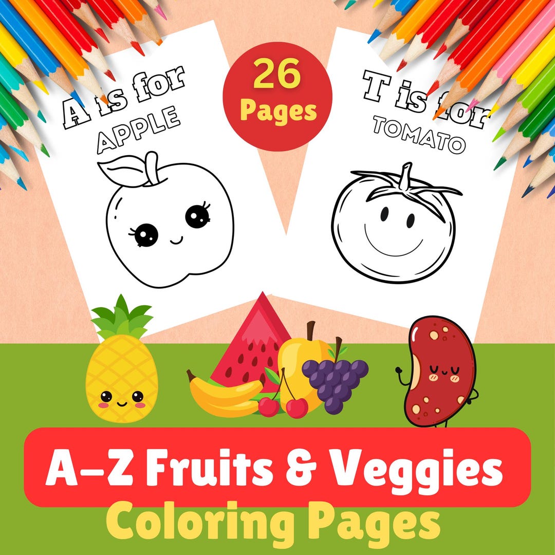 A-Z Fruits & Vegetables Coloring Pages: Alphabet Learning (PDF Download ...