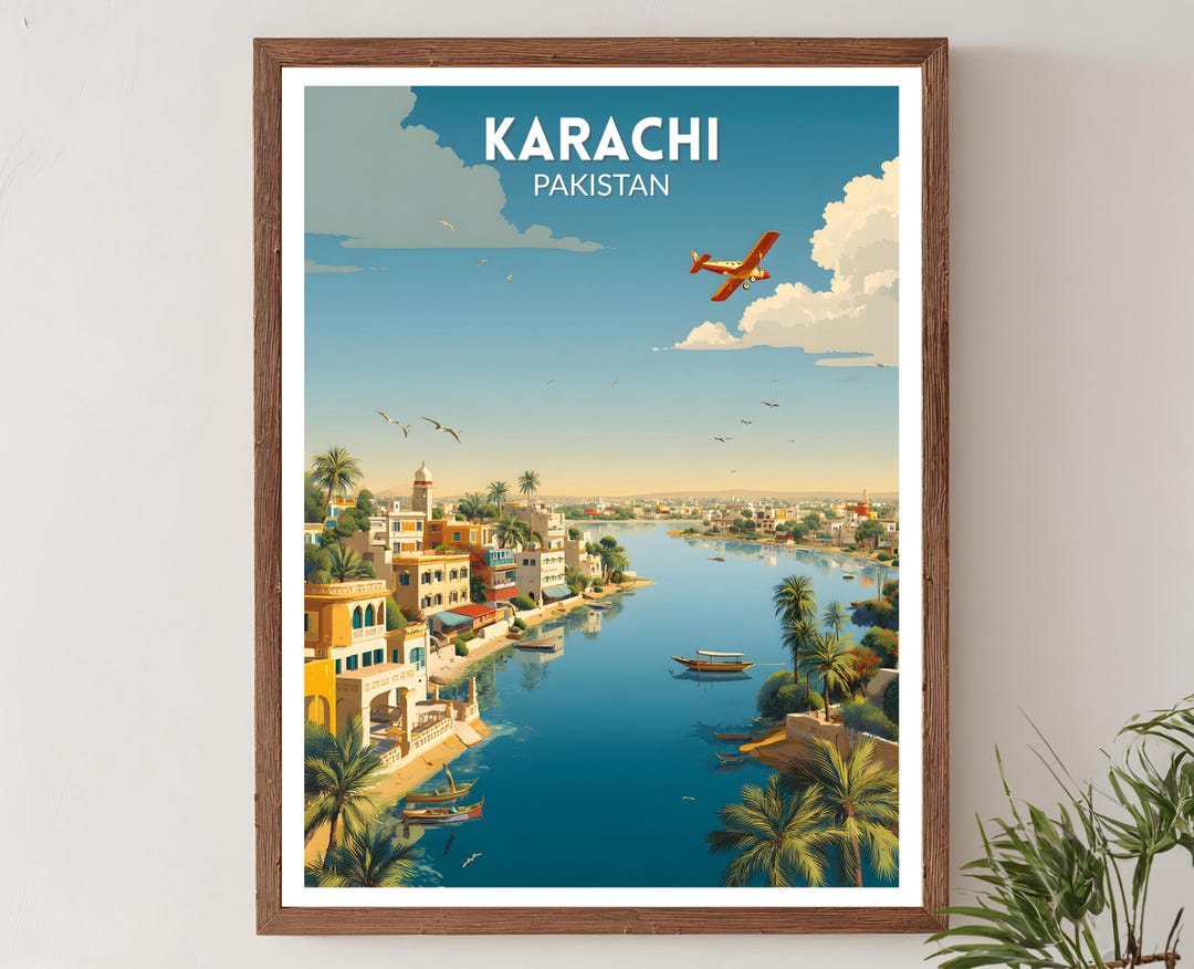 Karachi Pakistan Retro Travel Poster, Mid Century Modern Wall Art Print ...