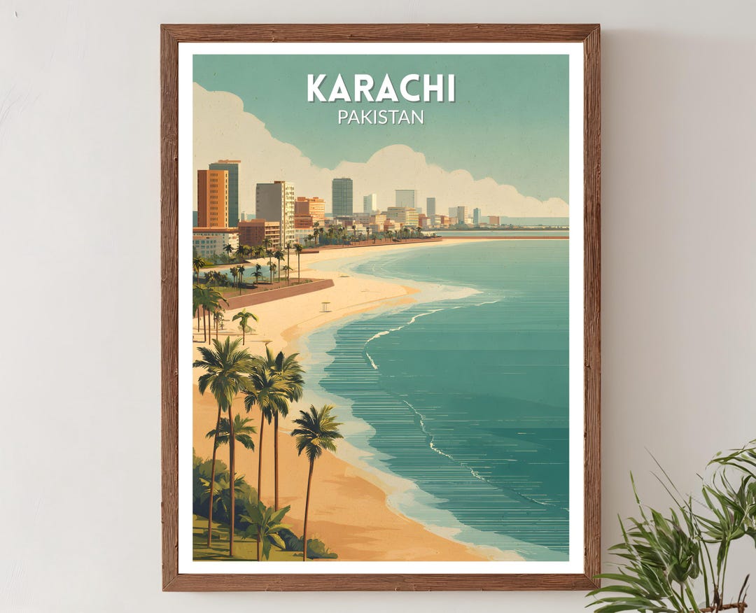 Karachi Pakistan Retro Travel Poster, Mid Century Modern Wall Art Print ...