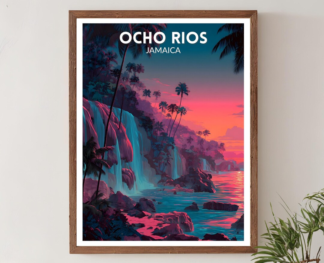 Ocho Rios Jamaica Vibrant Travel Poster, Retro Futuristic Wall Art ...