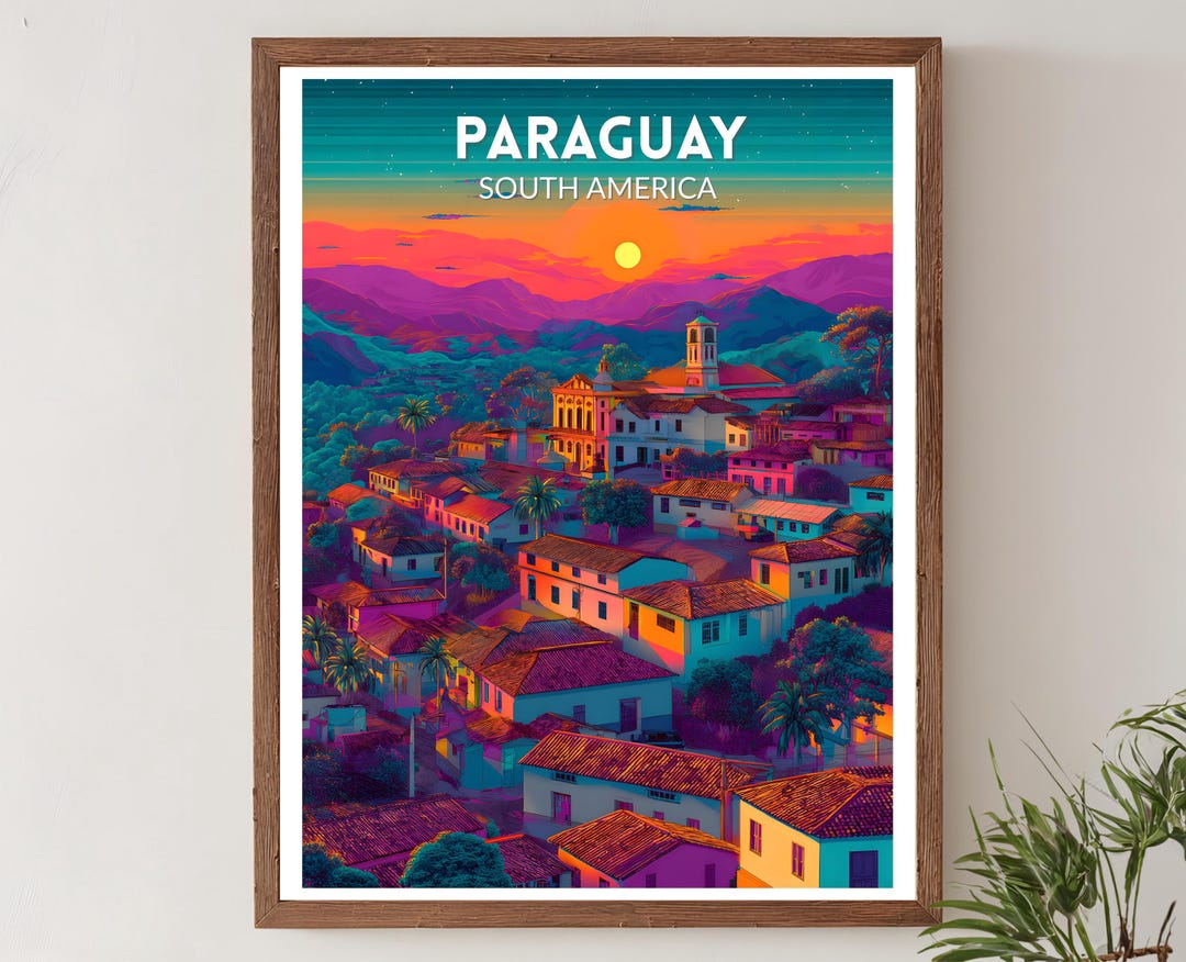 Paraguay Vibrant Retro-futuristic Travel Poster, South America Wall Art ...