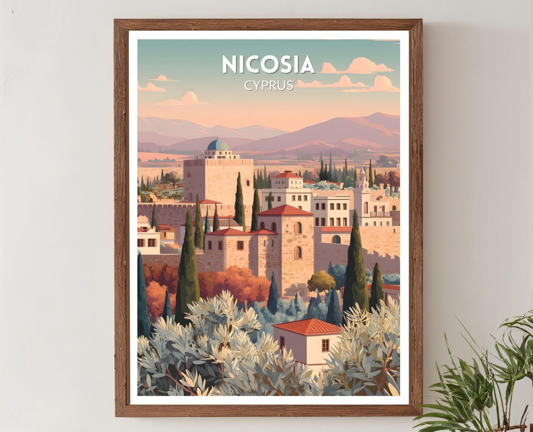 Nicosia Cyprus Retro Travel Poster, Mid Century Modern Vintage Historic ...