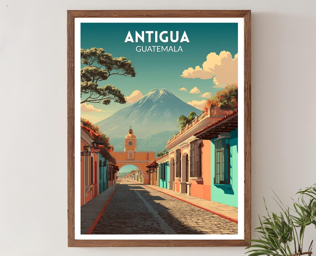 Antigua Guatemala Retro Travel Poster, Mid Century Modern Wall Art ...
