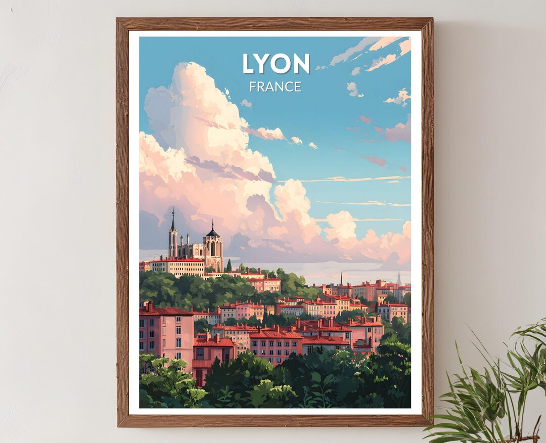 Lyon France Modern Travel Poster, Scenic Old Town & Rivers Clean ...
