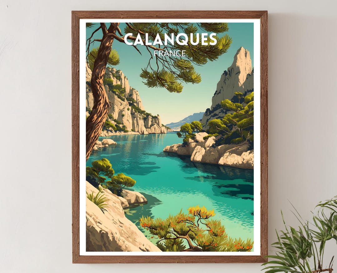 Calanques France Retro Travel Poster, Mid Century Modern Vintage ...