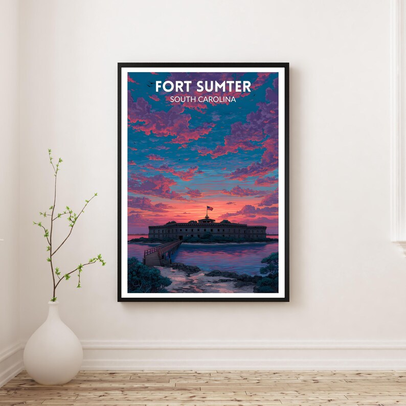Fort Sumter South Carolina Vibrant Travel Poster, Retro Futuristic Wall ...