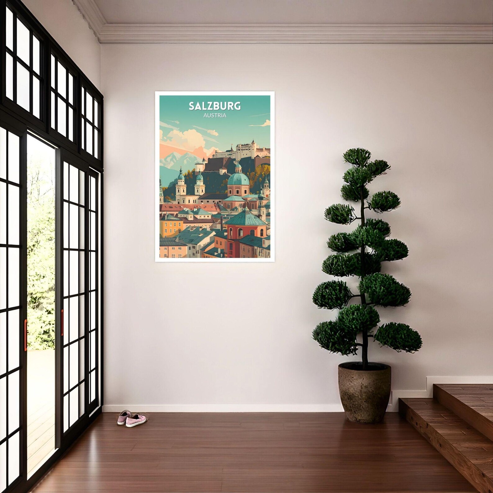 Salzburg Austria Retro Travel Poster, Mid Century Modern Wall Art Print ...