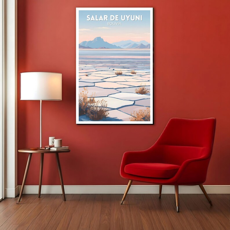 Salar De Uyuni Bolivia Retro Travel Poster, Mid Century Modern Vintage ...