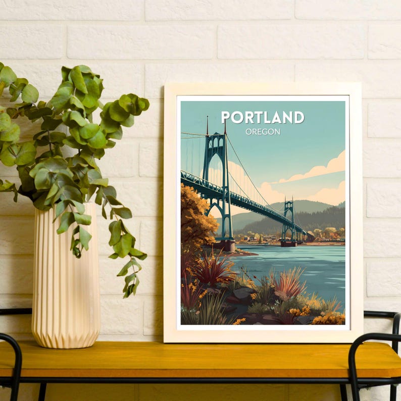 Portland Oregon Retro Travel Poster, Mid Century Modern Vintage ...